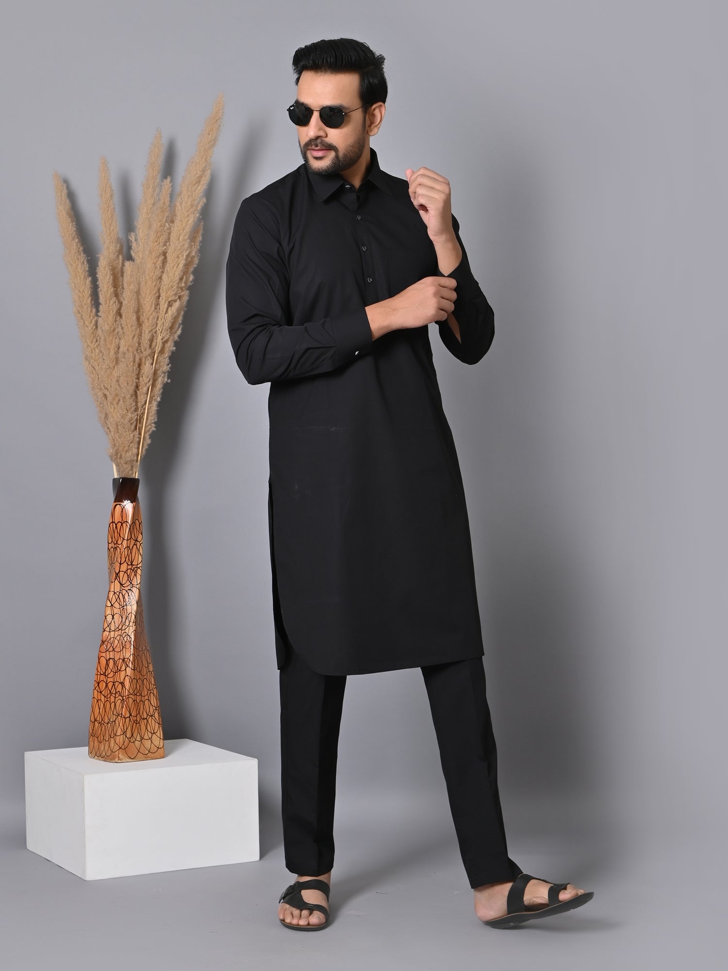 Solid Black Pathani Set – ETHNIC COTLER