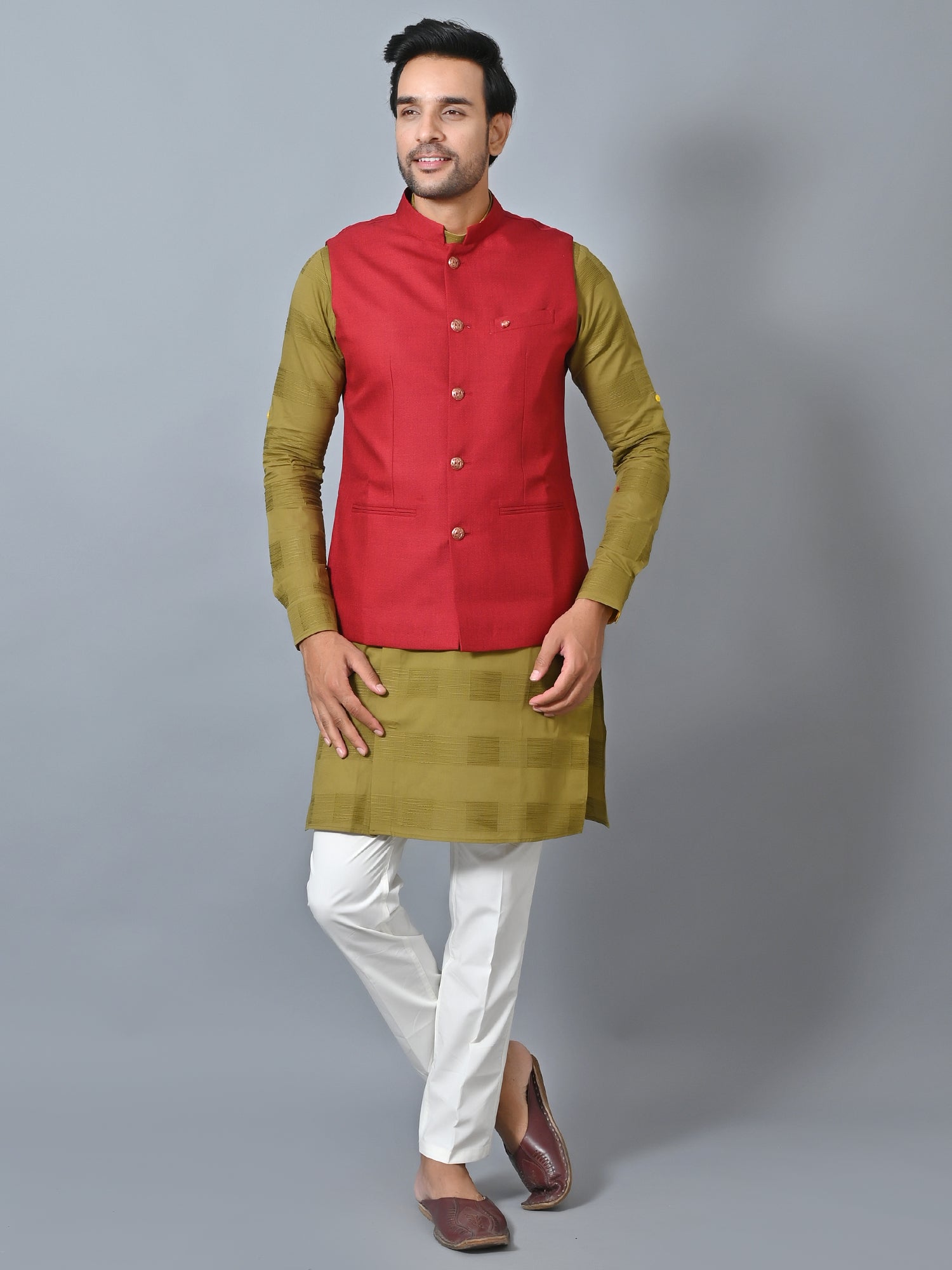 Solid Red Nehru Jacket – ETHNIC COTLER