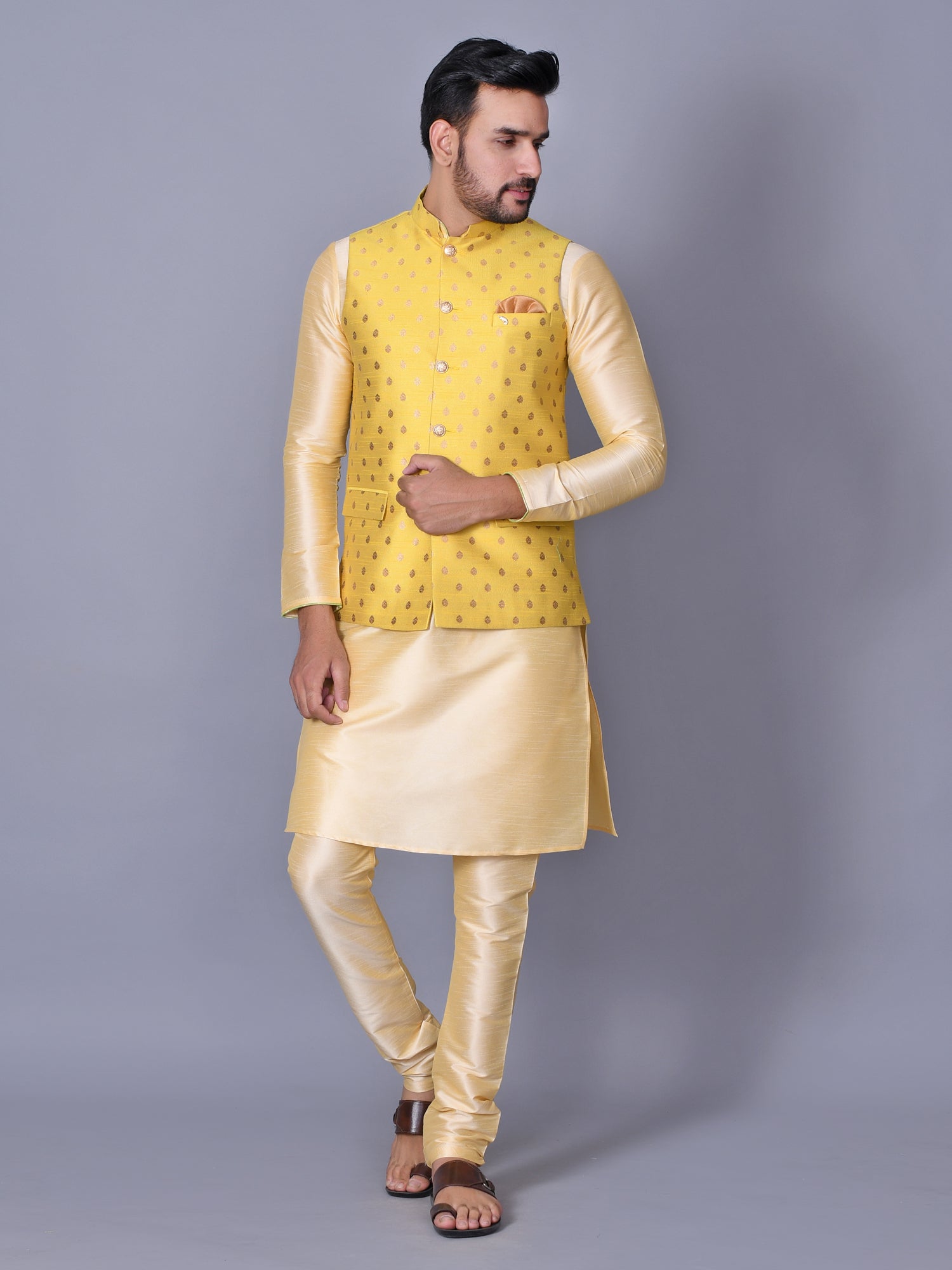 Ethnic Motifs Yellow Nehru Jacket – ETHNIC COTLER