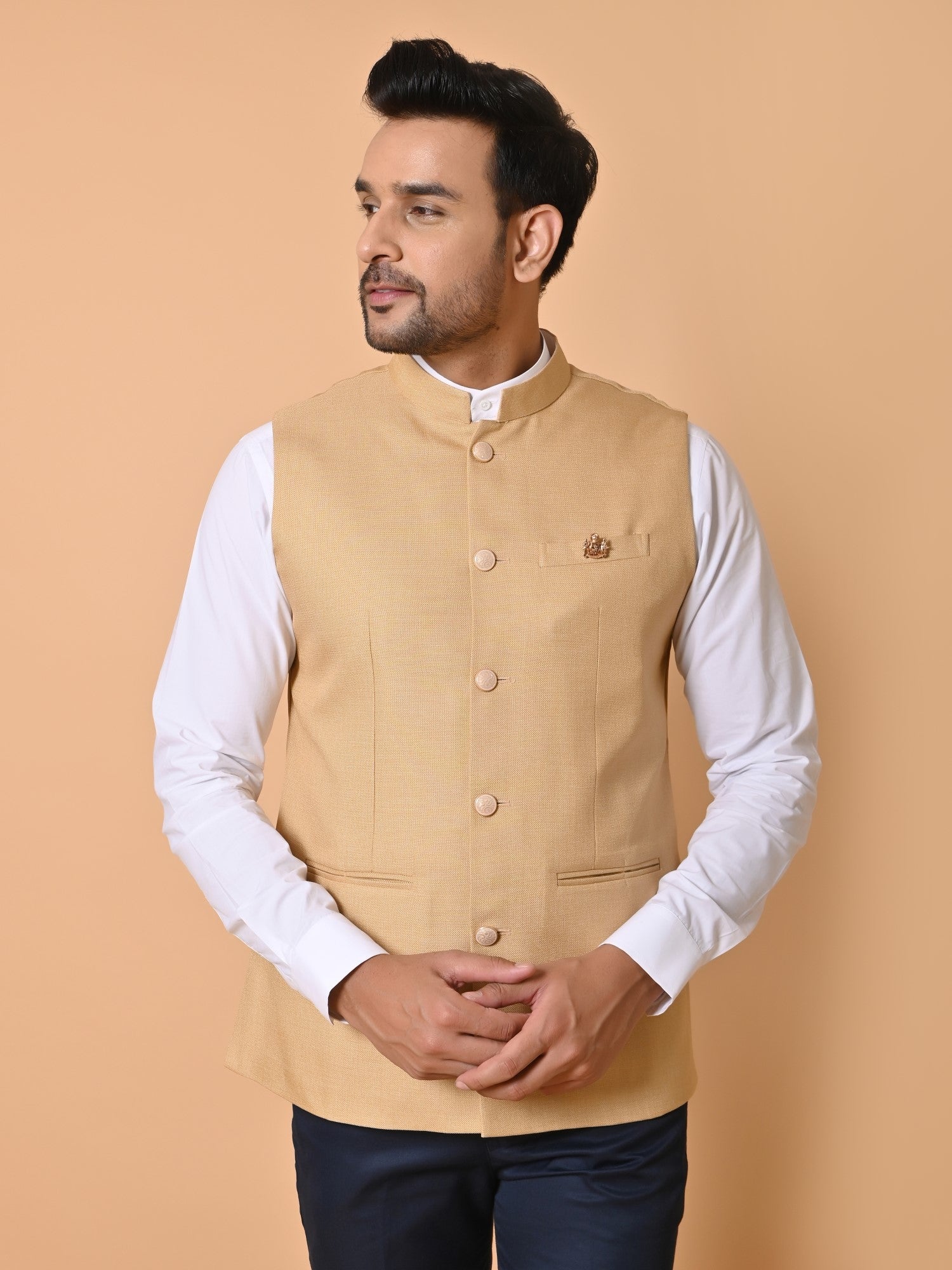 Solid Beige Nehru Jacket – ETHNIC COTLER