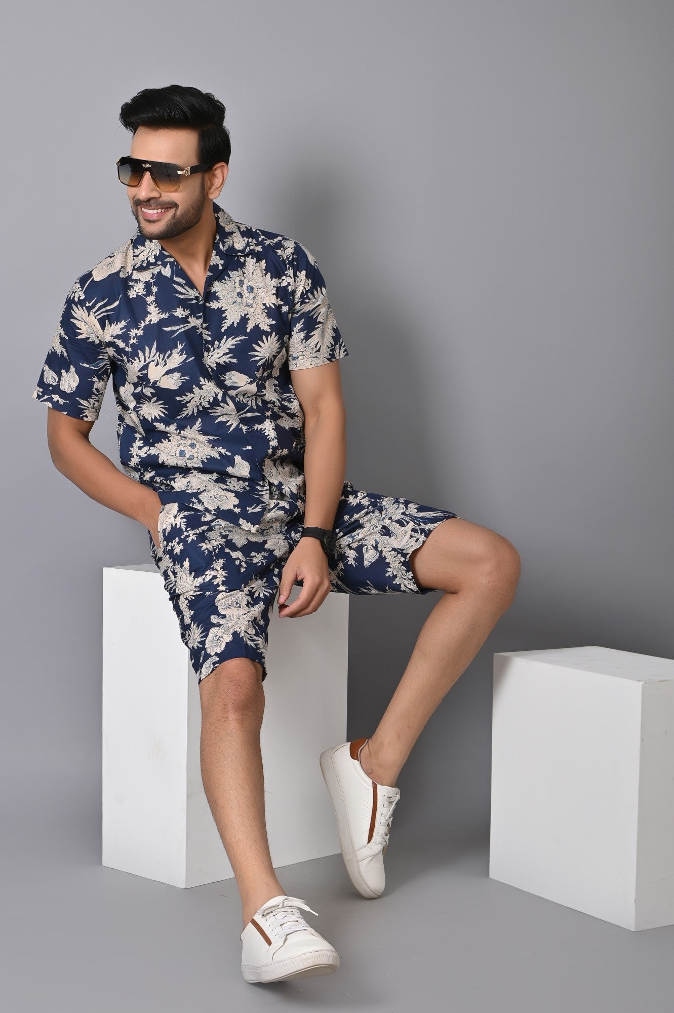 Floral Navy Blue Co-ords Set – ETHNIC COTLER