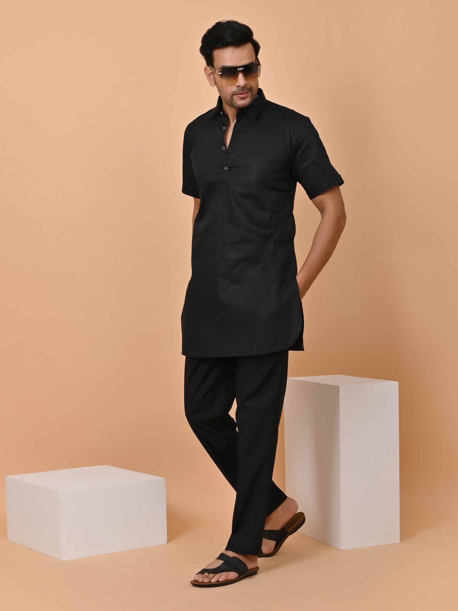 Solid Black Pathani Set – ETHNIC COTLER
