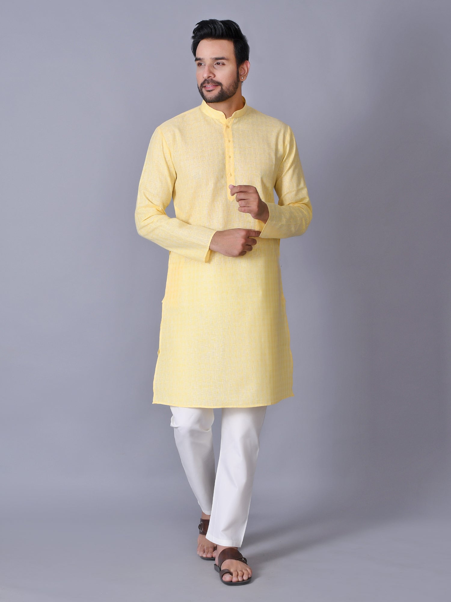 Textured Yellow Kurta Set – ETHNIC COTLER