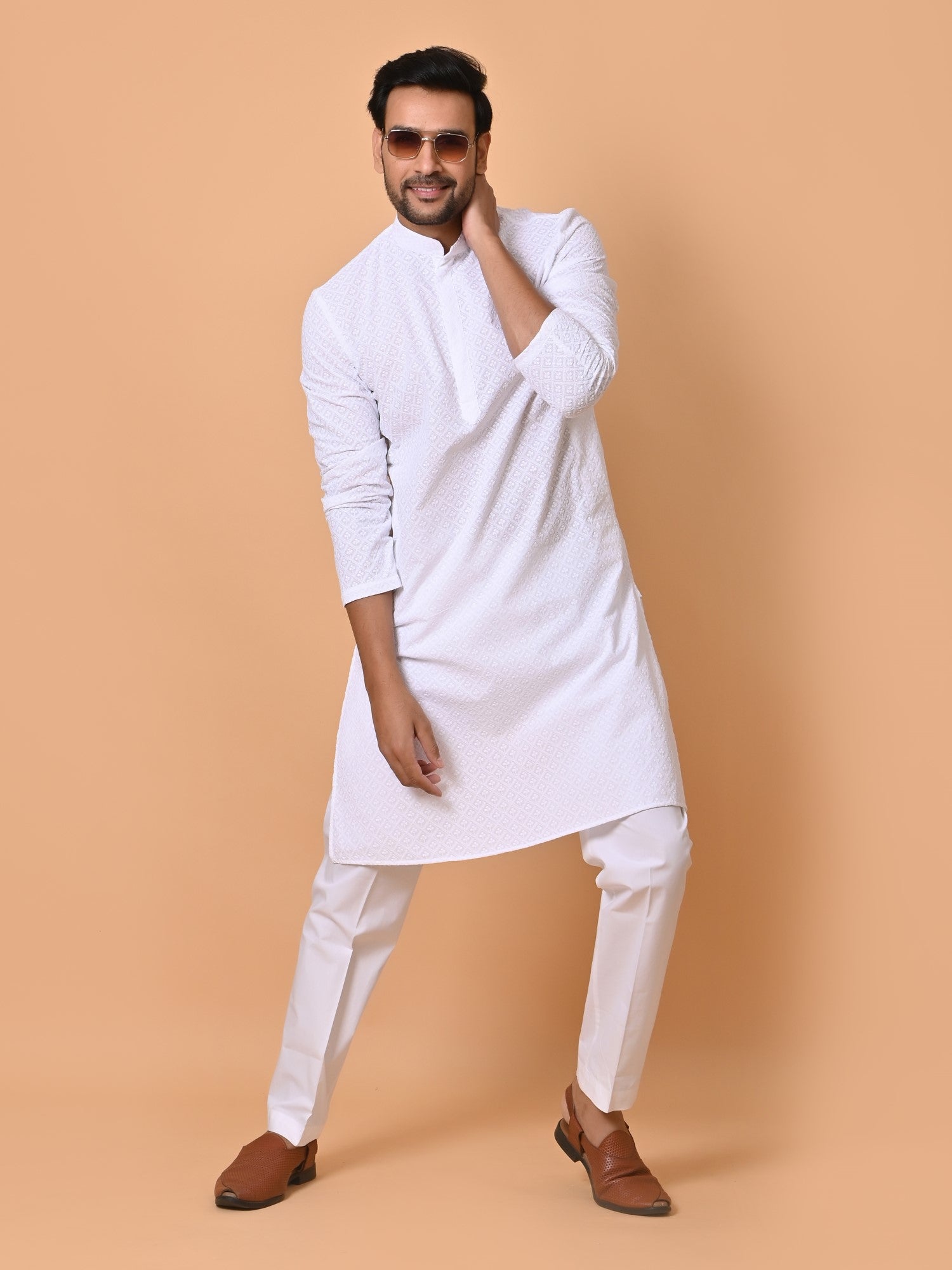 Chikan White Kurta Set – ETHNIC COTLER