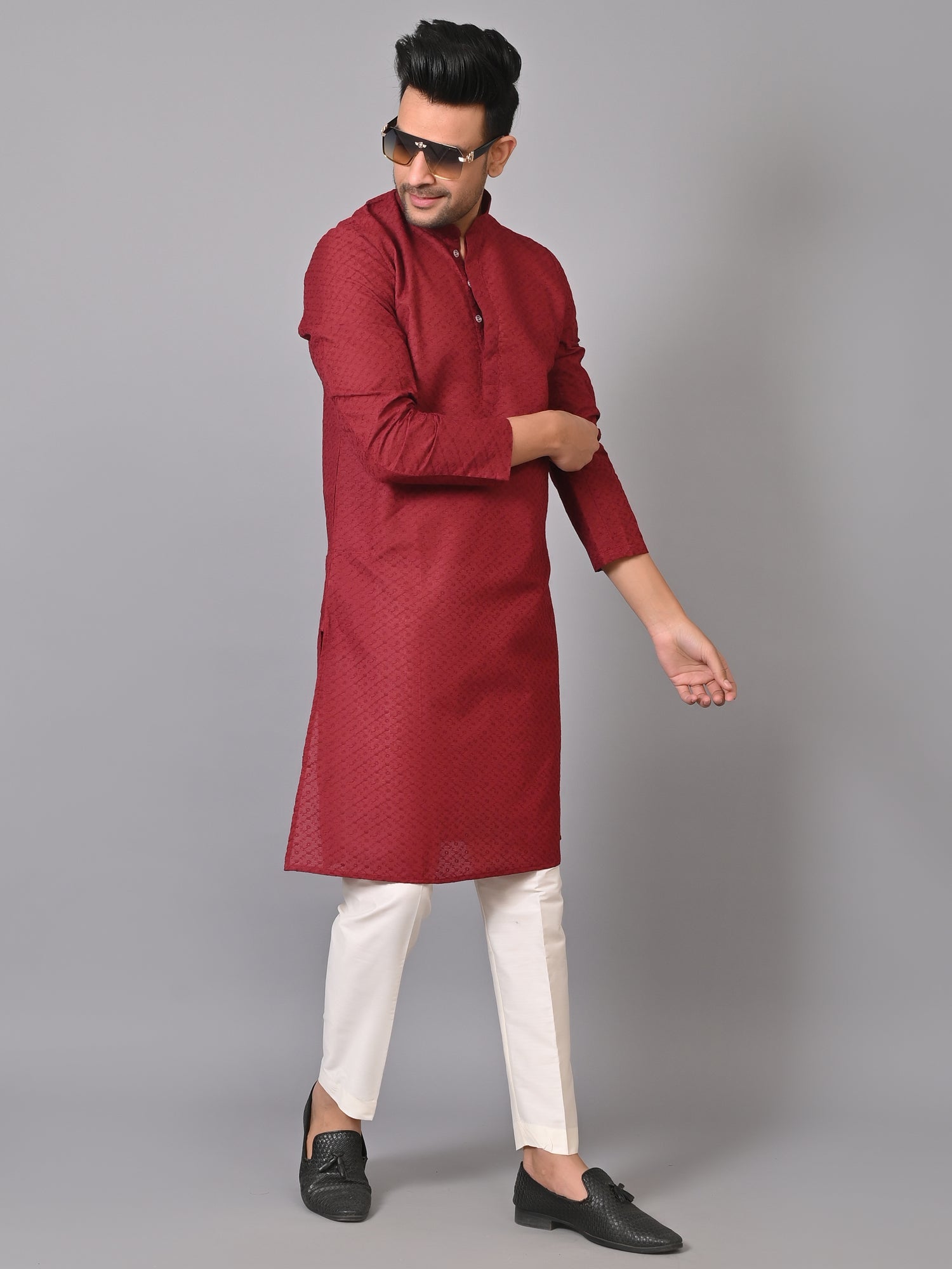Chikan Maroon Kurta Set – ETHNIC COTLER