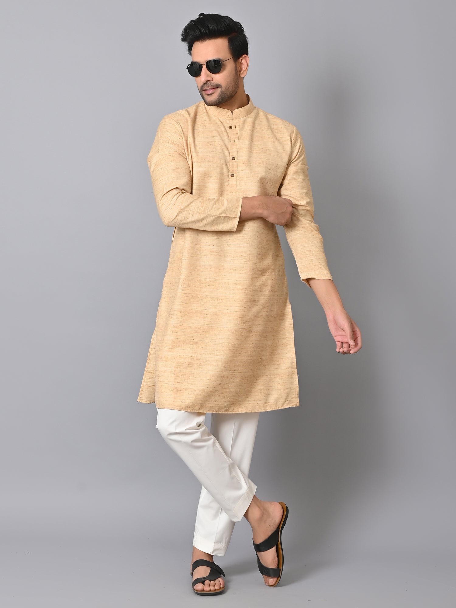 Striped Beige Kurta Set – ETHNIC COTLER