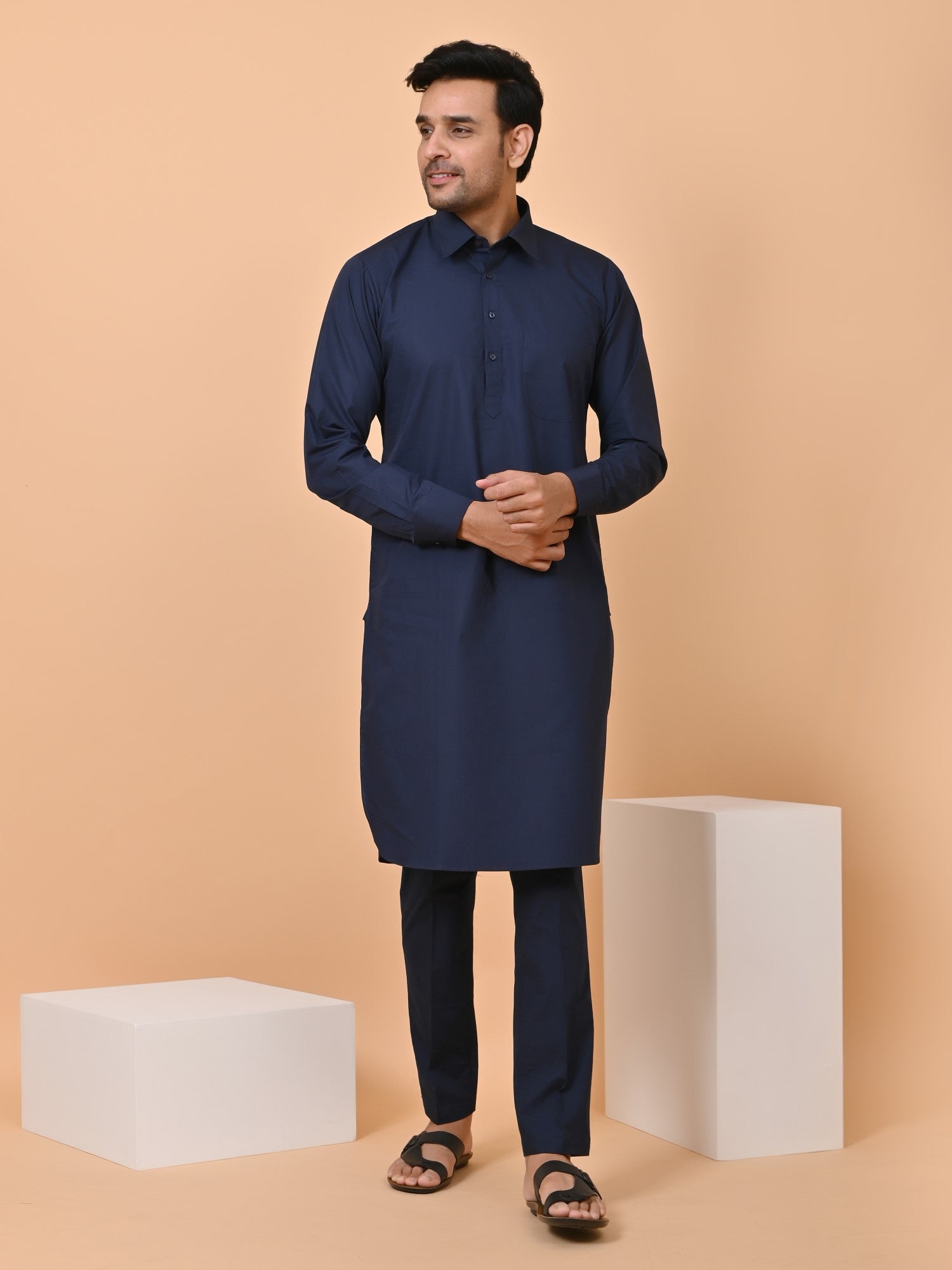 Solid Navy Blue Pathani Set – ETHNIC COTLER