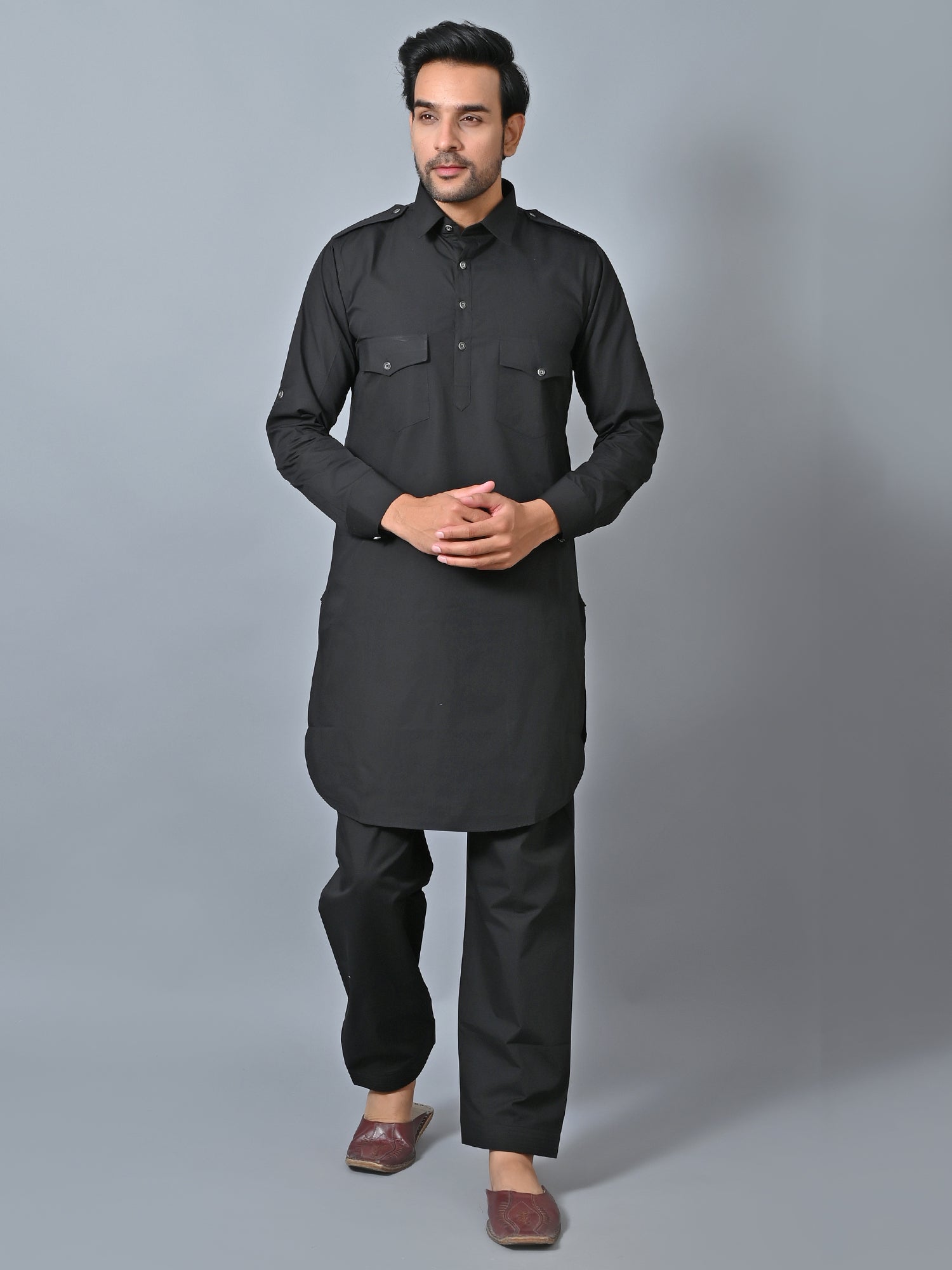 Solid Black Pathani Set – ETHNIC COTLER