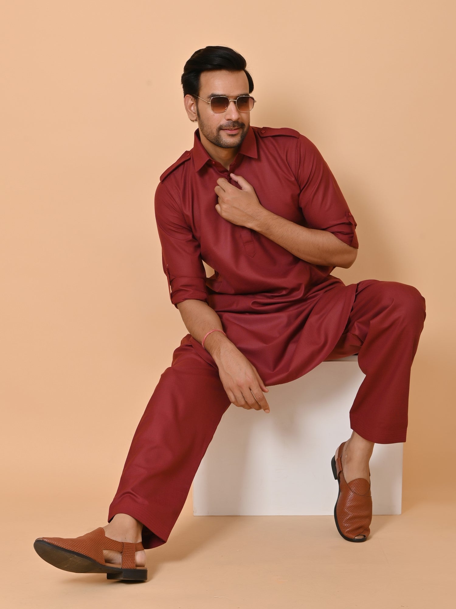 Solid Maroon Pathani Set – ETHNIC COTLER