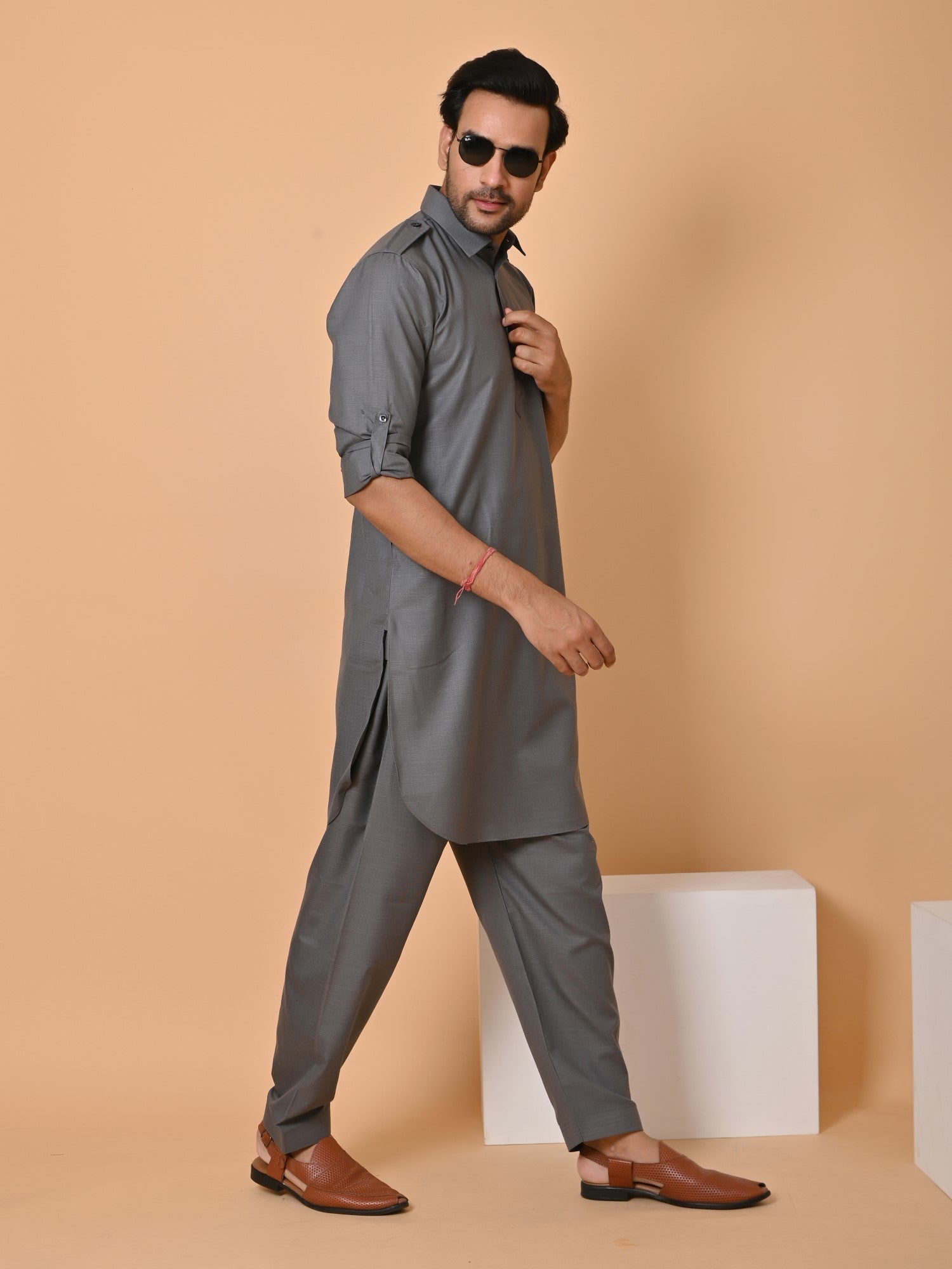 Solid Grey Pathani Set – ETHNIC COTLER